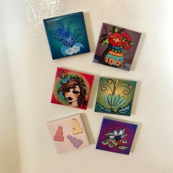Handmade | Art | Set Of Tile Magnets Art Refrigerator Magnets Floral ...